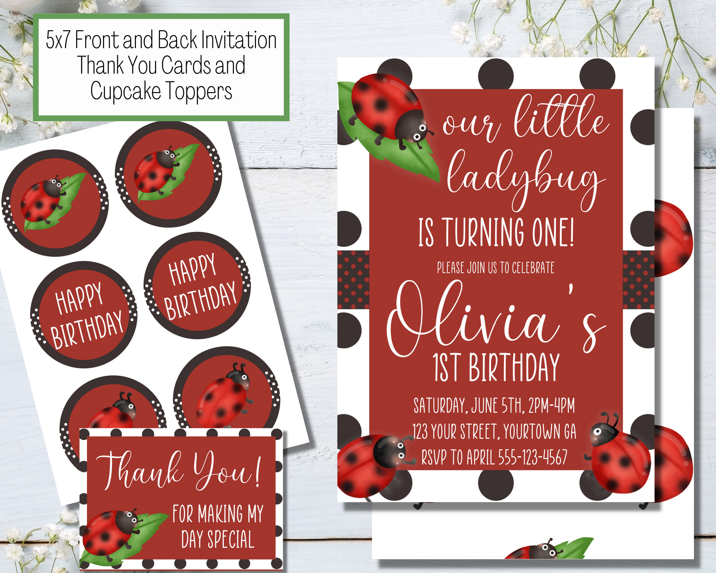 Ladybug Birthday Invitation Cute Ladybug Invitation Editable - Etsy