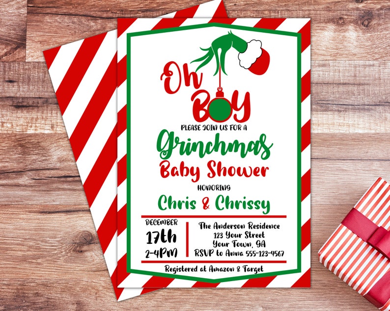 Grinch Baby Shower Invitation, Christmas Baby Shower Invite, Fun ...