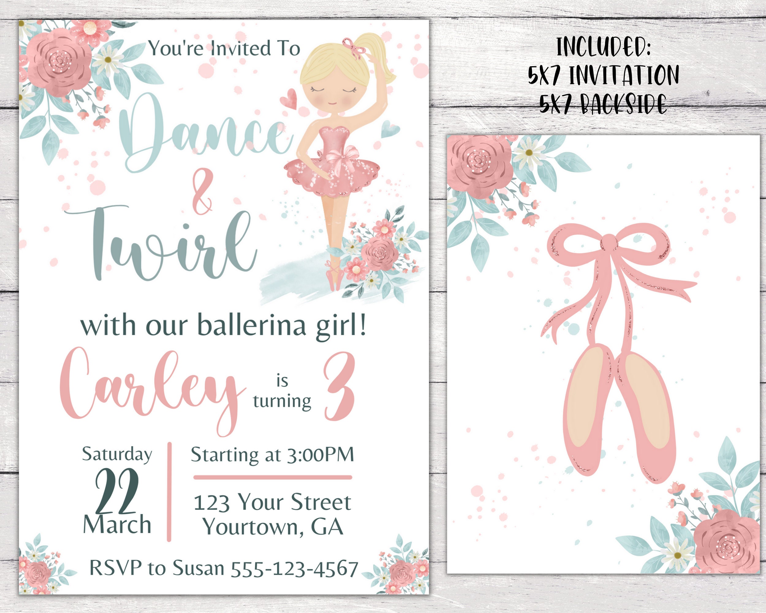 EDITABLE Ballerina Invitation Tutu Invitation Ballet - Etsy