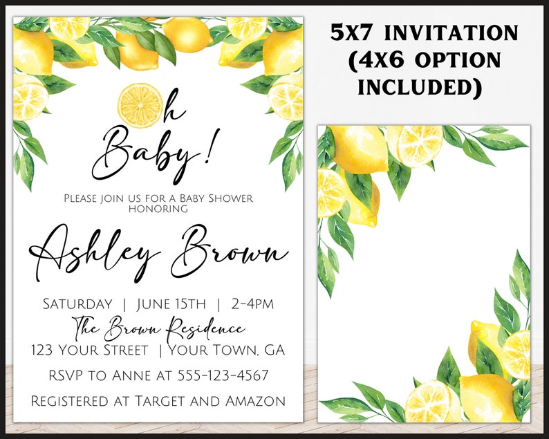 Editable Lemon Baby Shower Invitation, Citrus Baby Shower Invite ...