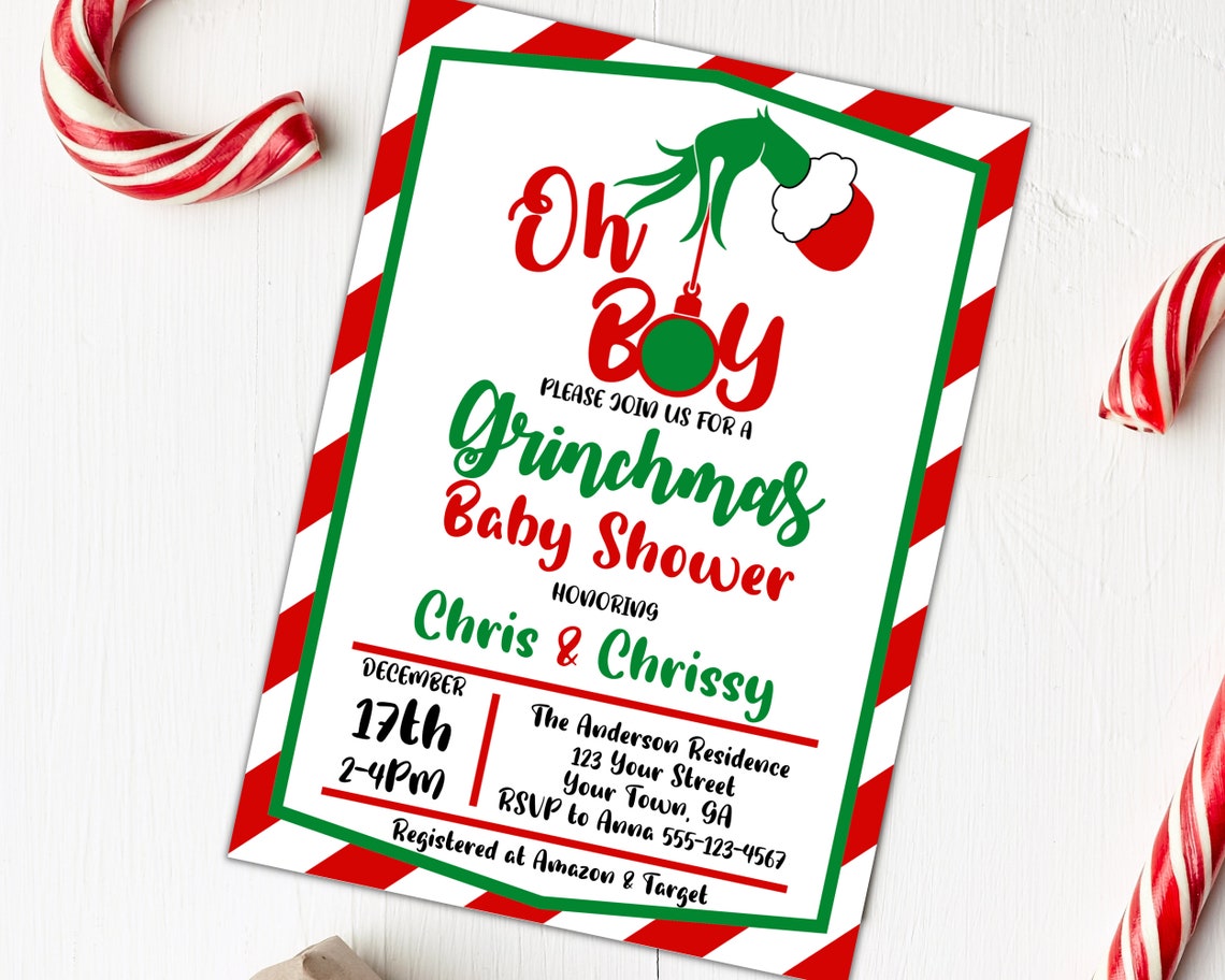 Grinch Baby Shower Invitation Christmas Baby Shower Invite - Etsy
