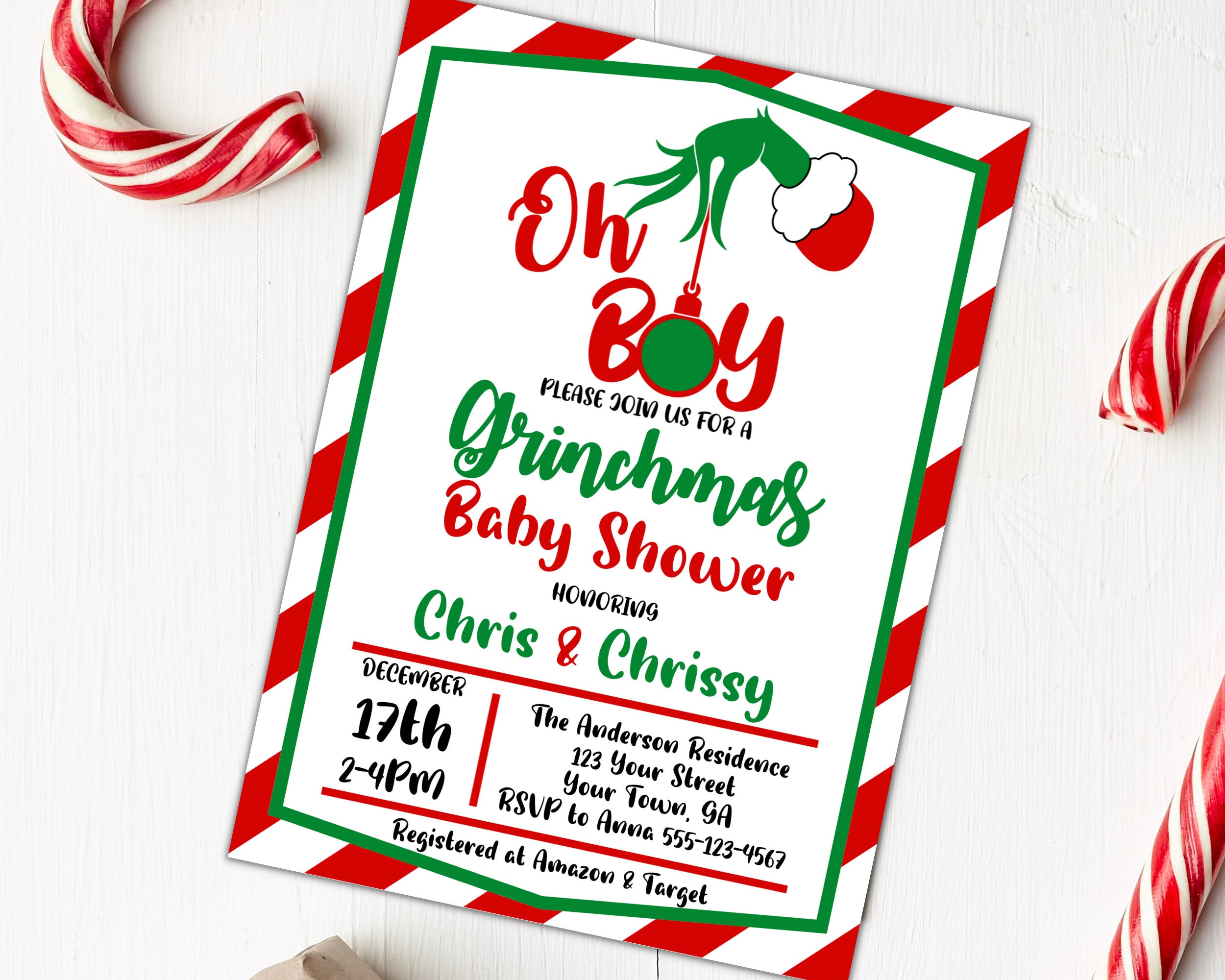 Grinch Baby Shower Invitation, Christmas Baby Shower Invite, Fun ...