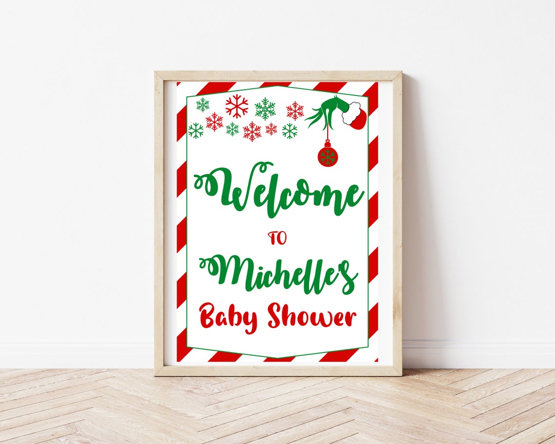 Grinch Baby Shower Welcome Sign: Christmas Party Decor (digital ...