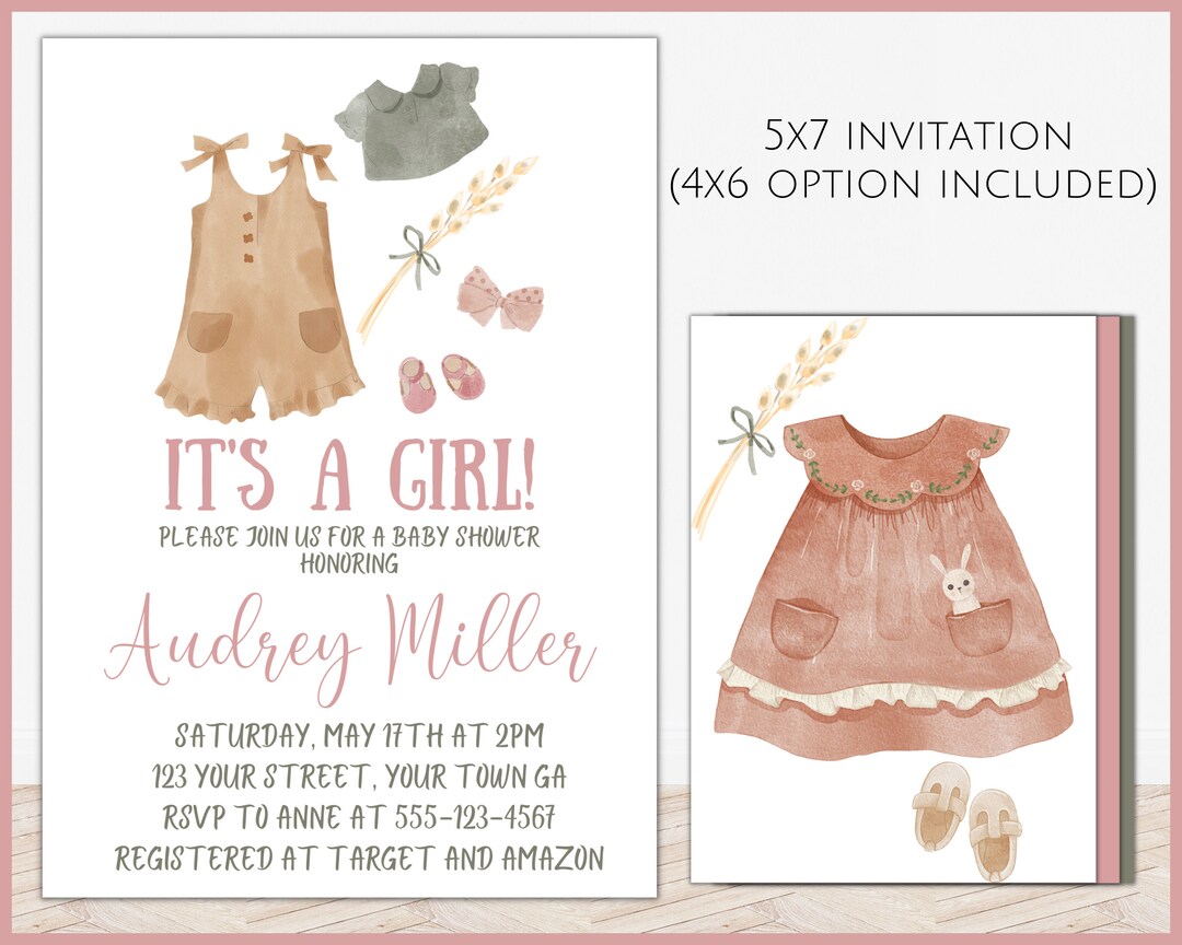 Girl Baby Shower Minimalist Invitation Editable Boho Baby Shower Set ...