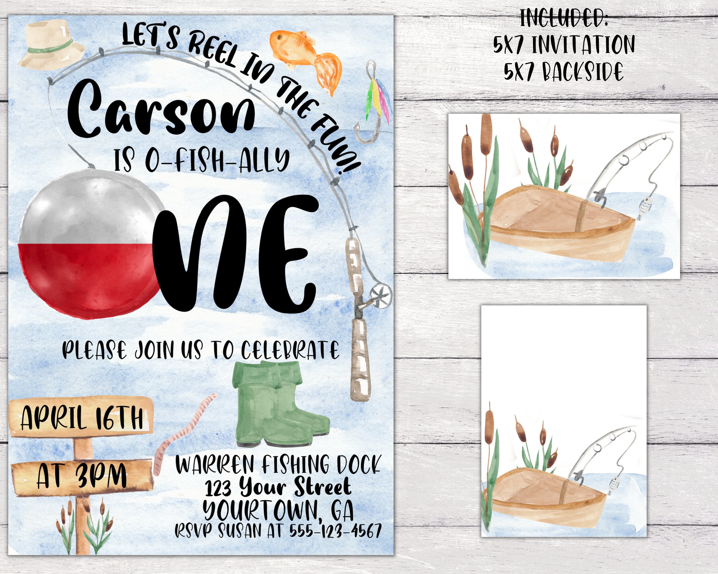 Gone Fishing EDITABLE Birthday Invitation Fishing Party the Big One ...