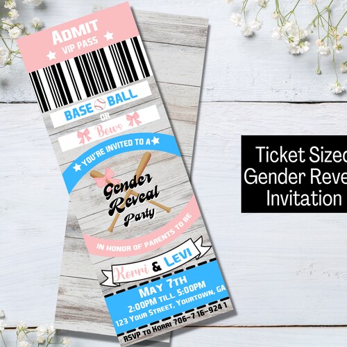 Baseball Gender Reveal Ticket Invitation Baby Shower Party - Etsy