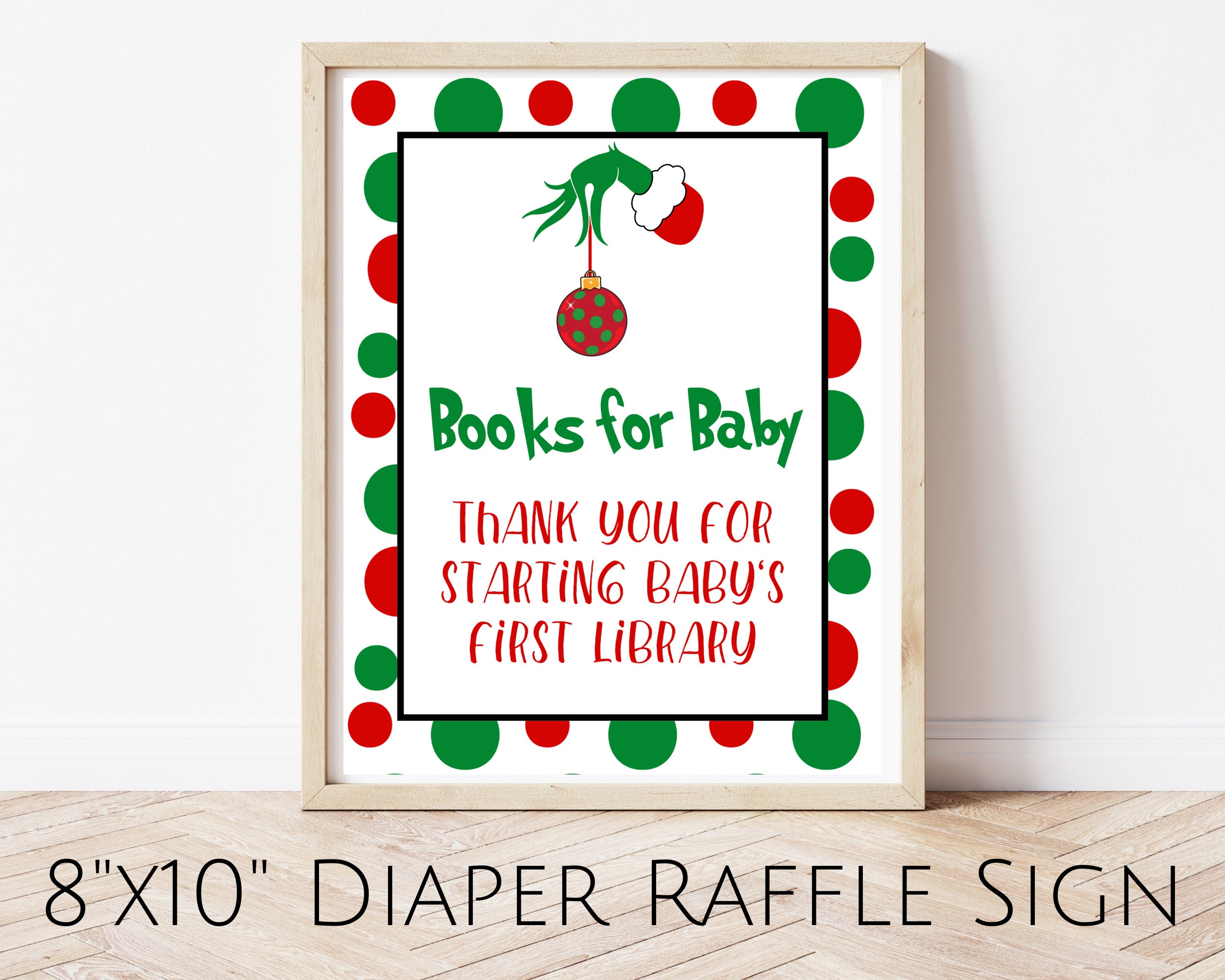Grinch Baby Shower Books for Baby Sign, Grinchmas Baby Shower Decor ...