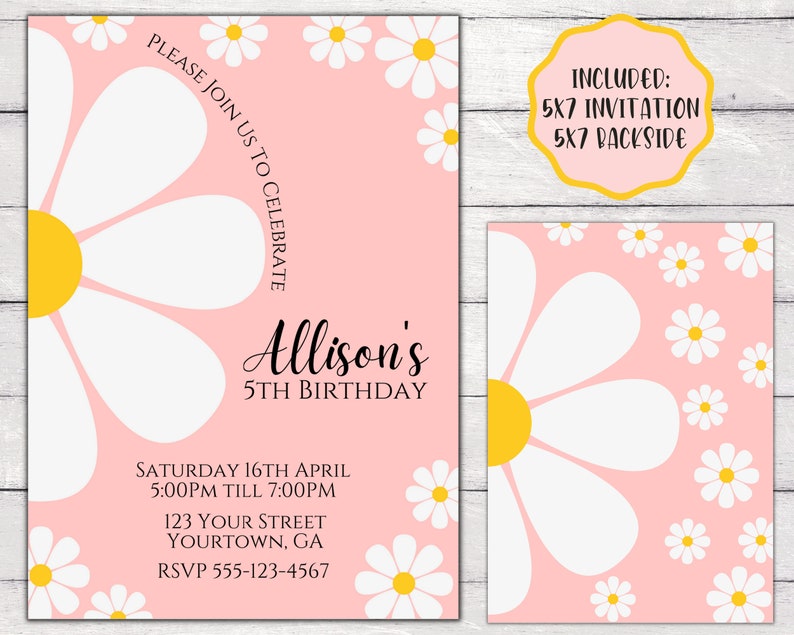 Daisy Birthday Invitation Floral Birthday Party Garden Party - Etsy