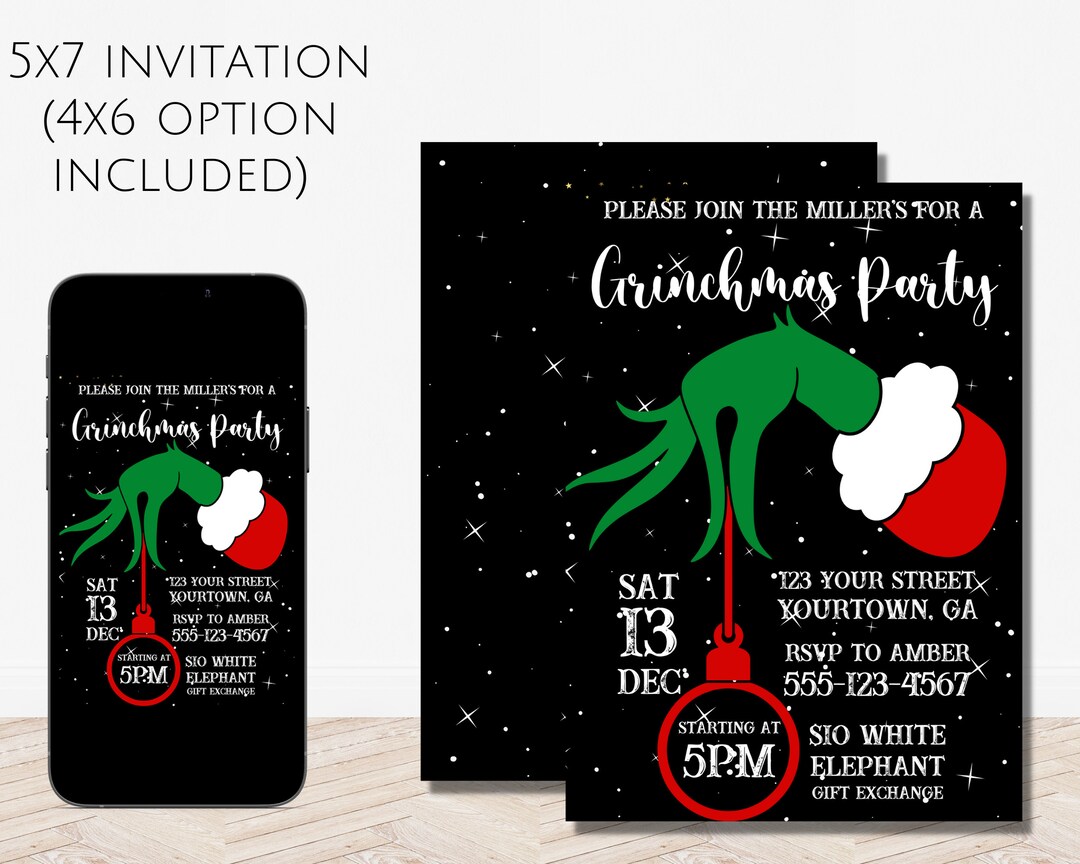 Grinchmas Party Invitation, Christmas Party Invitation, Merry Grinchmas ...