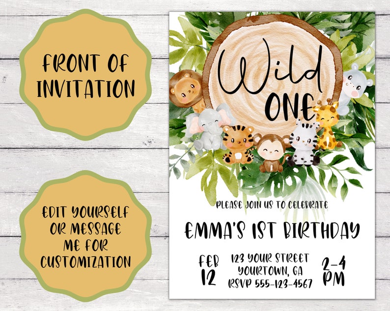 EDITABLE Wild One Birthday Invitation Safari 1st Birthday - Etsy