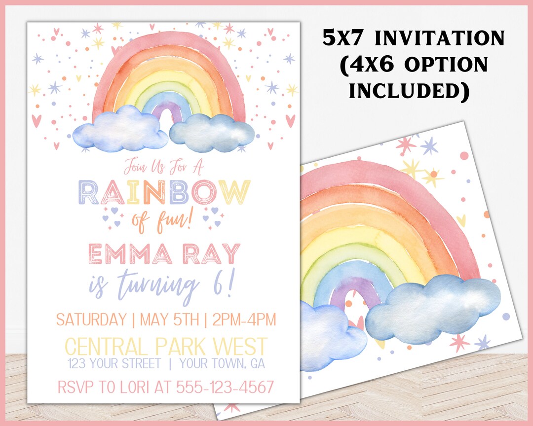 Editable Rainbow Birthday Invitation. Rainbow Invite. Colorful Rainbow ...