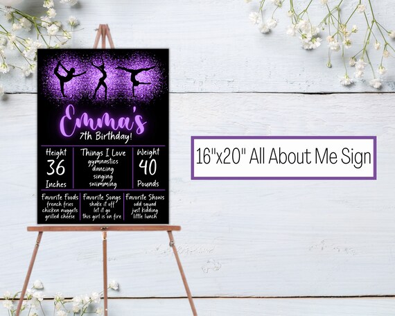 Gymnastics All About Me Sign Editable Party Sign Gymnastics - Etsy