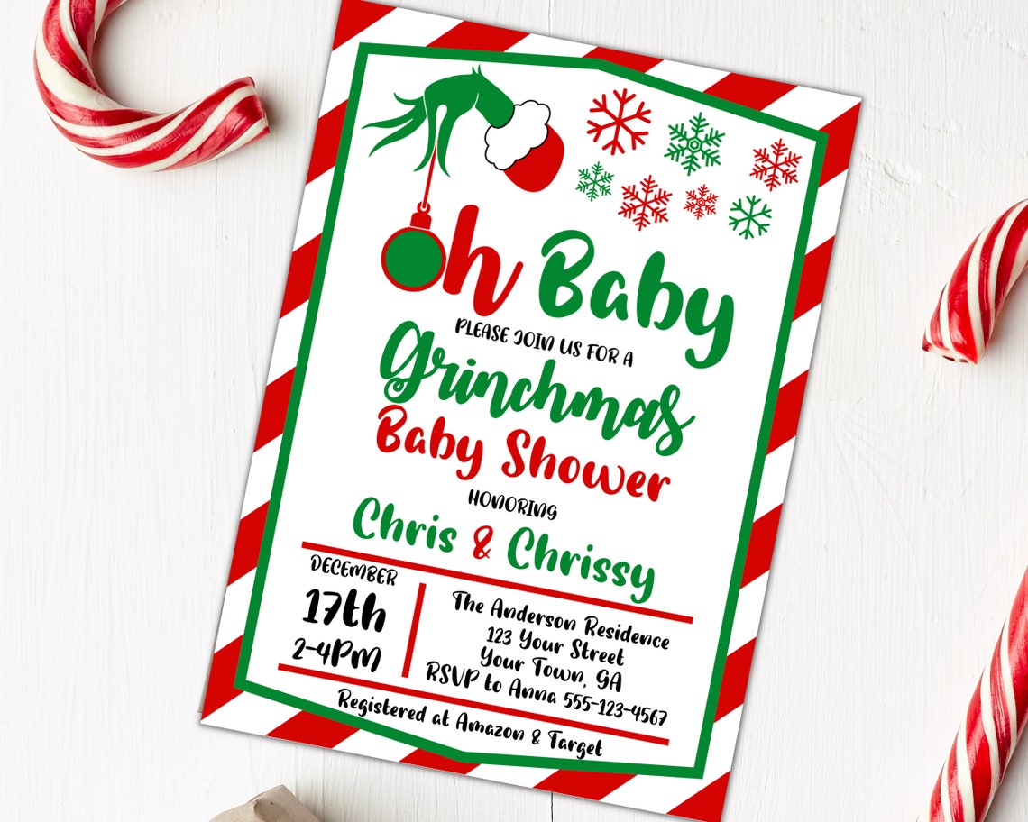 Grinch Baby Shower Invitation Christmas Baby Shower Invite - Etsy