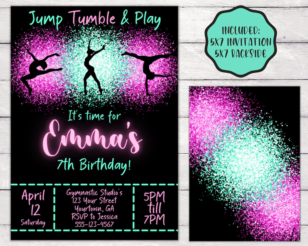 Rainbow Gymnastics Birthday Invitation: Editable Template (digital ...