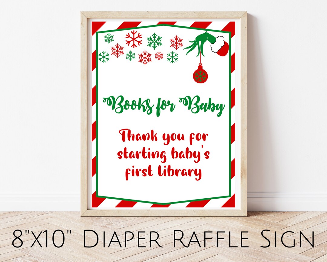 Grinch Baby Shower Books for Baby Sign, Grinchmas Baby Shower Decor ...