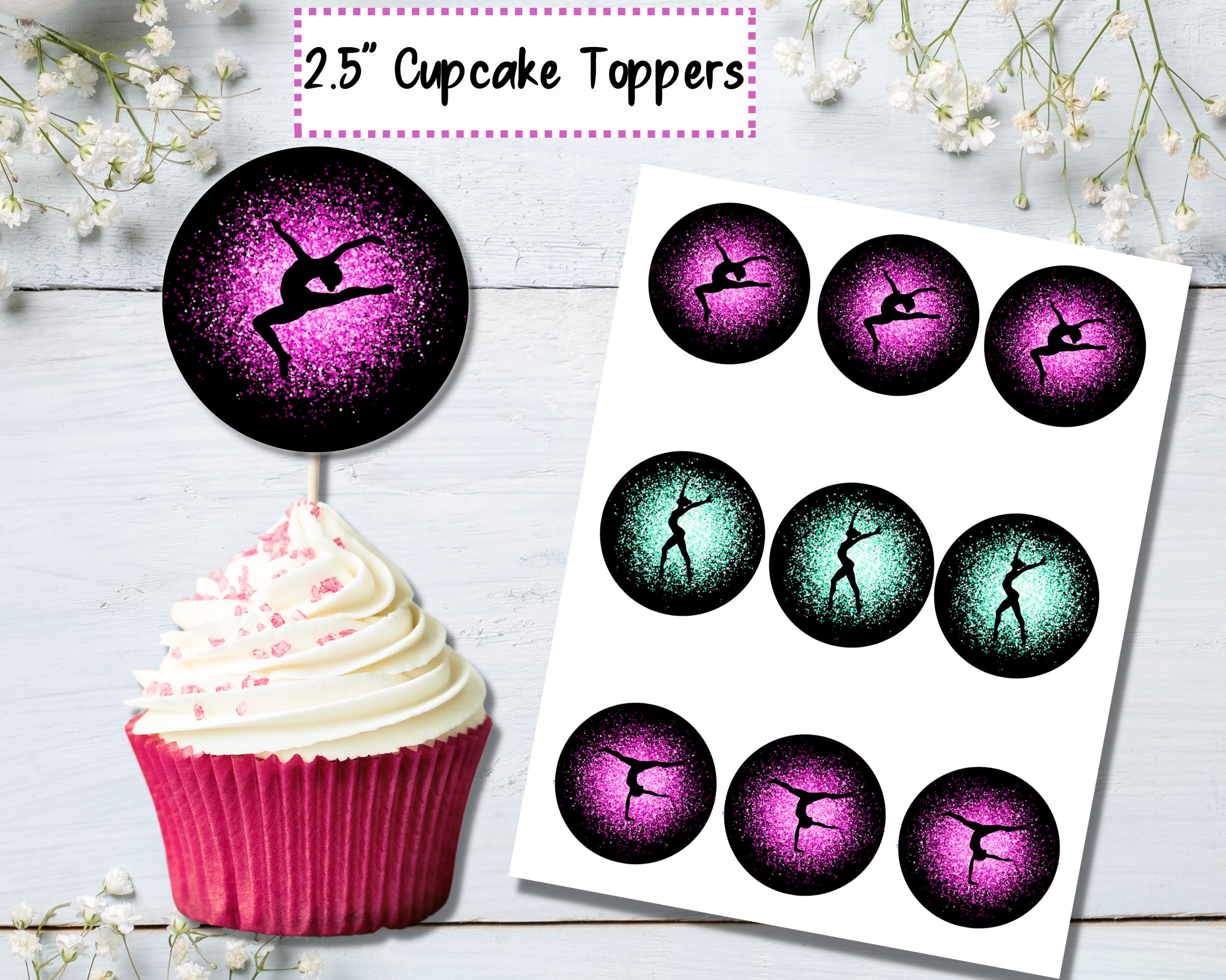 Gymnastics Cupcake Topper, Gymnast Birthday Party, Gymnastic Party ...