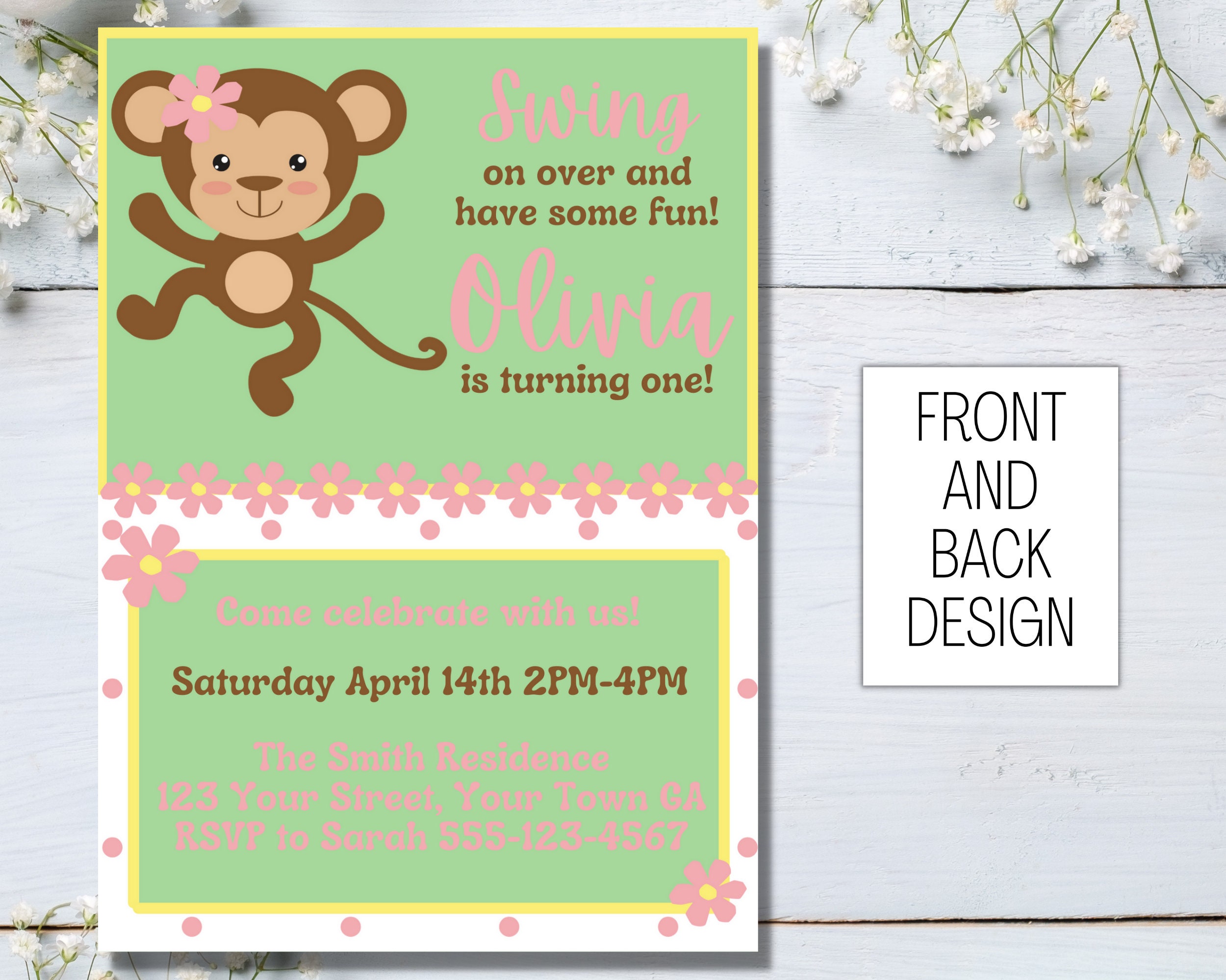 Editable Monkey Birthday Invitation: Jungle Party, 5x7 Canva Template ...