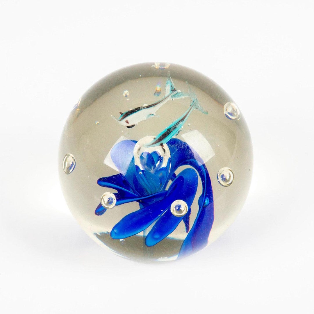 Vintage 60's Unique Glass Paperweight Featuring Two Whales Floating ...