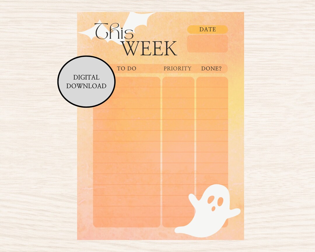 Halloween to Do Liste, Weekly Todolist, Digitale Aufgabenliste, Herbst ...