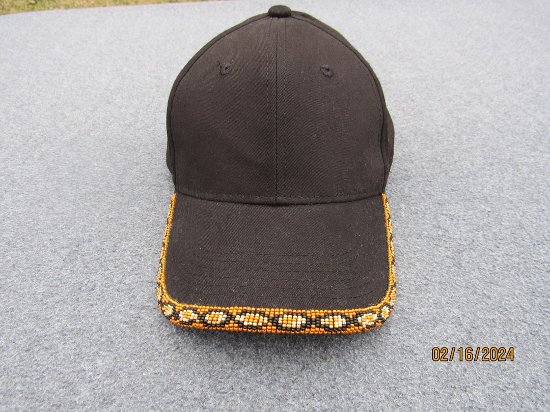 Hand Beaded Native American Beaded Black Beaded Brim Cap - Etsy
