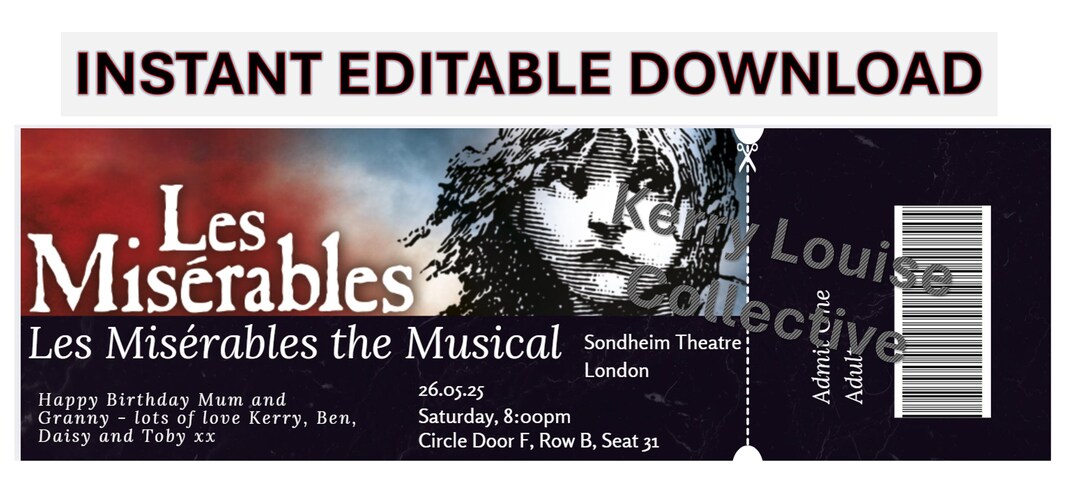 Les Mis Ticket INSTANT DOWNLOAD - Etsy