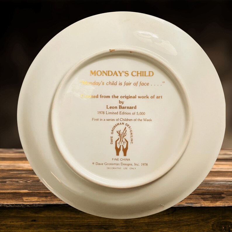 Vintage Monday's Child is Fair of Face Collector Plate - Beautiful ...