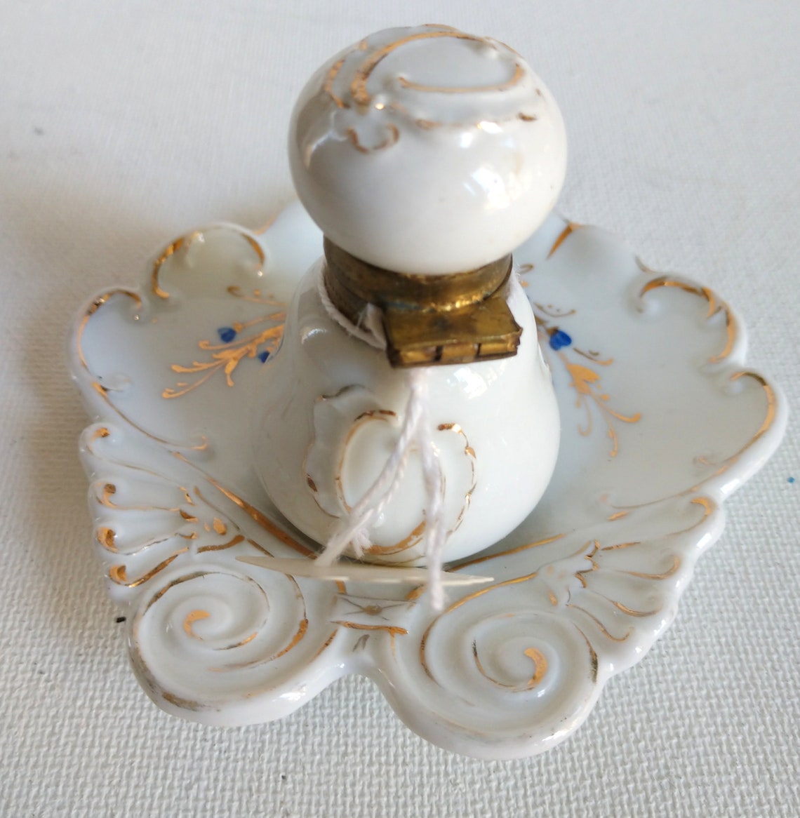 Antique Mini Porcelain Ink With Attached Tray 1800s - Etsy