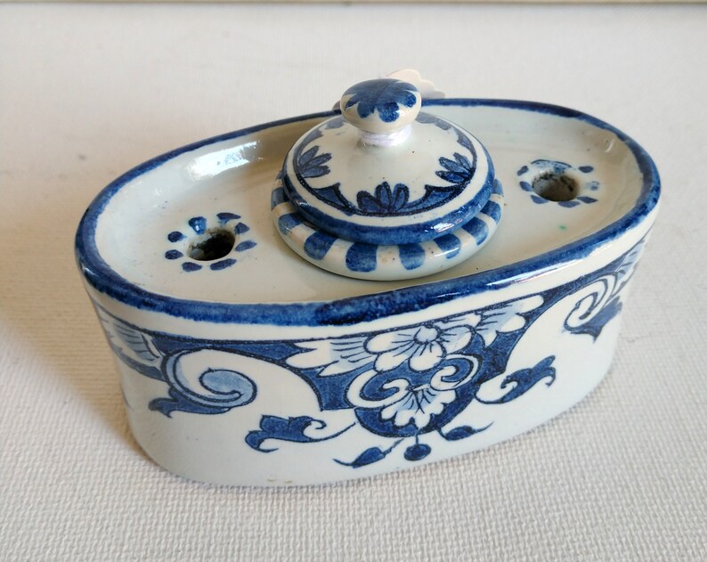 Antique Pottery Inkwell With Pottery Base Insert 1800s Blue Delft? - Etsy