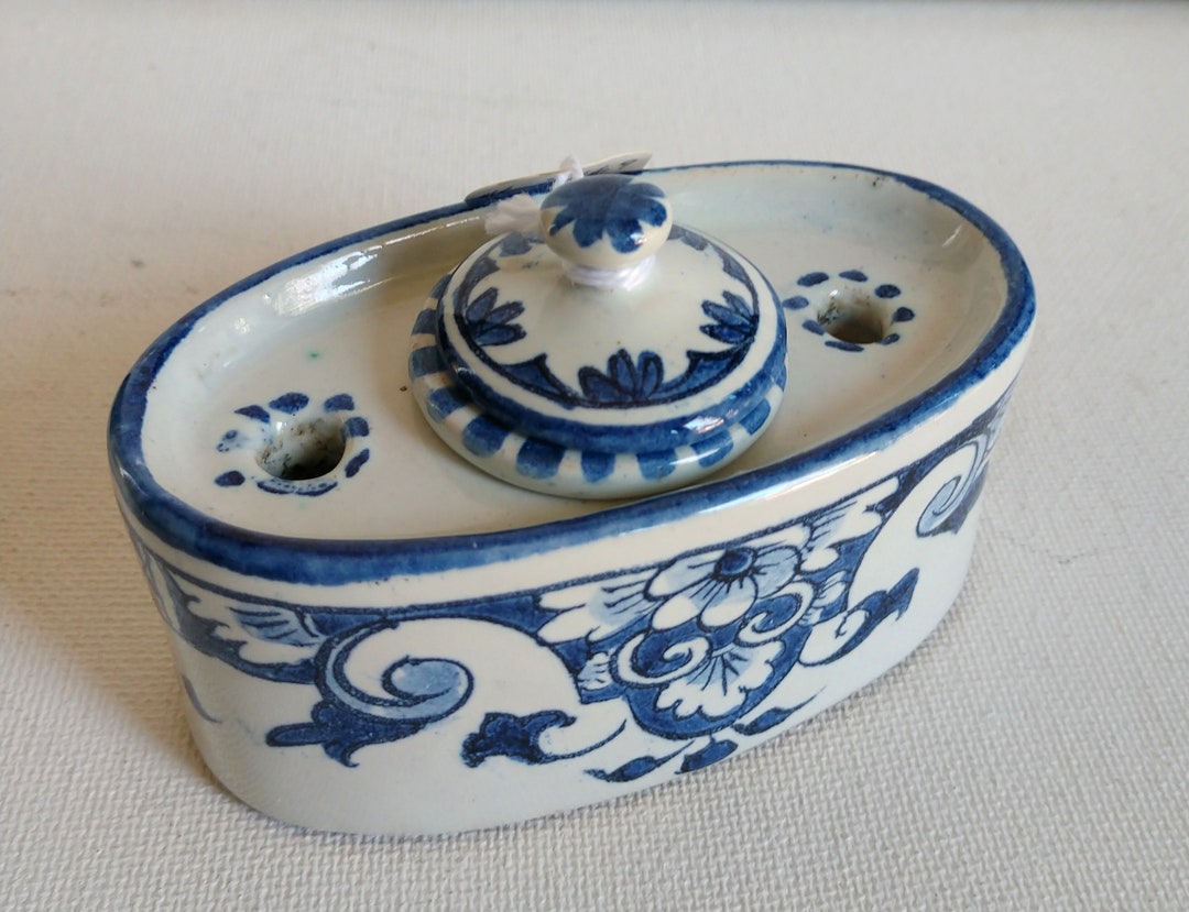 Antique Pottery Inkwell With Pottery Base Insert 1800s Blue Delft? - Etsy
