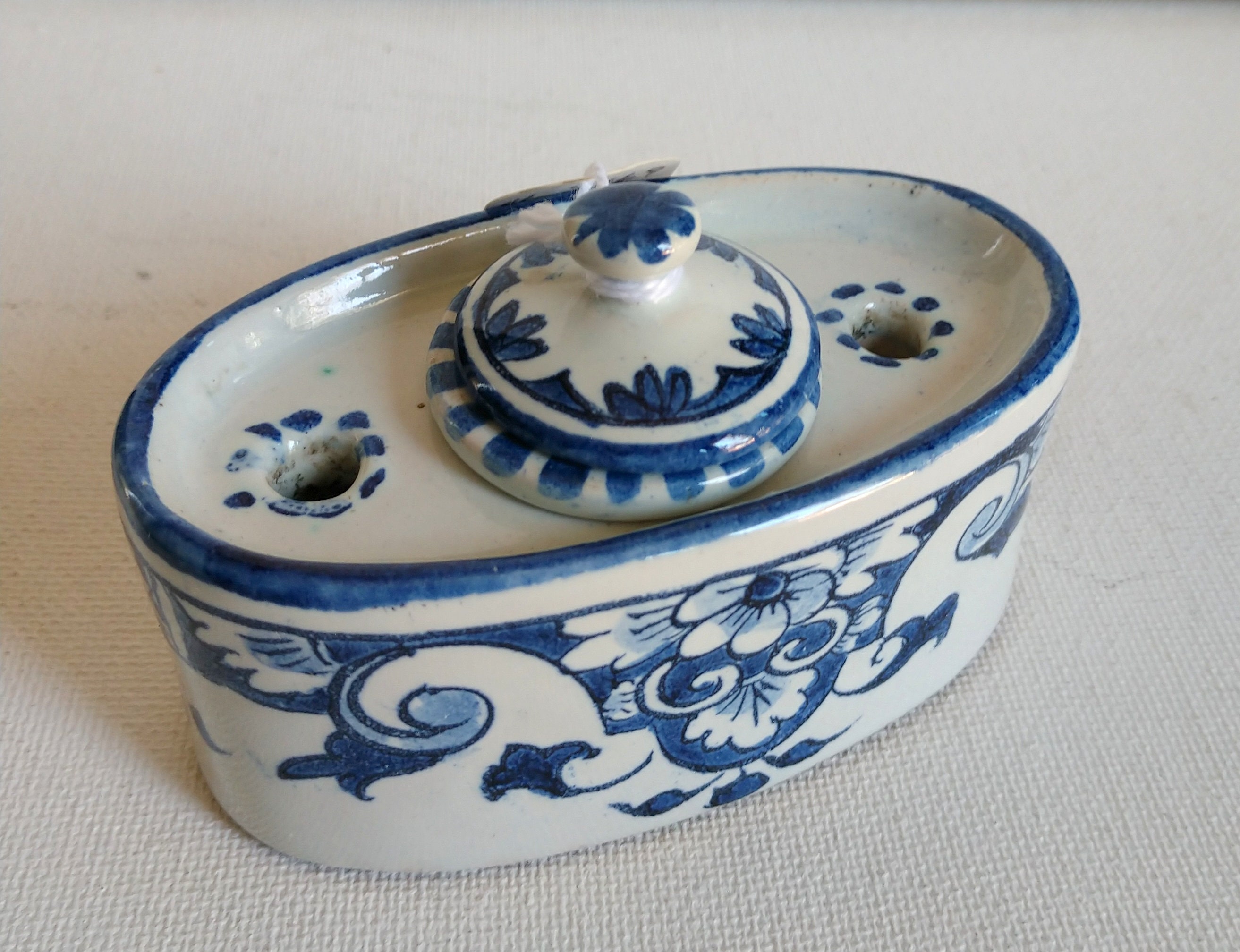 Antique Pottery Inkwell With Pottery Base Insert 1800s Blue Delft? - Etsy
