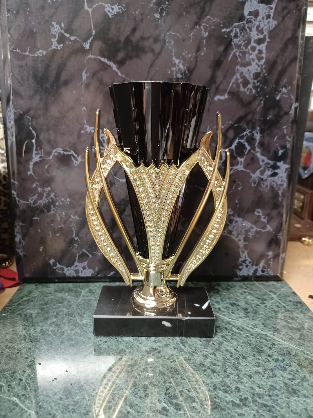 Custom Trophy Cup / Black and Gold / Black Marble Base / Winner's Cup ...