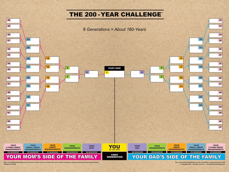 BIG 38" X 25" 7 Generation Family Tree Chart PLUS Other Charts PLUS the ...