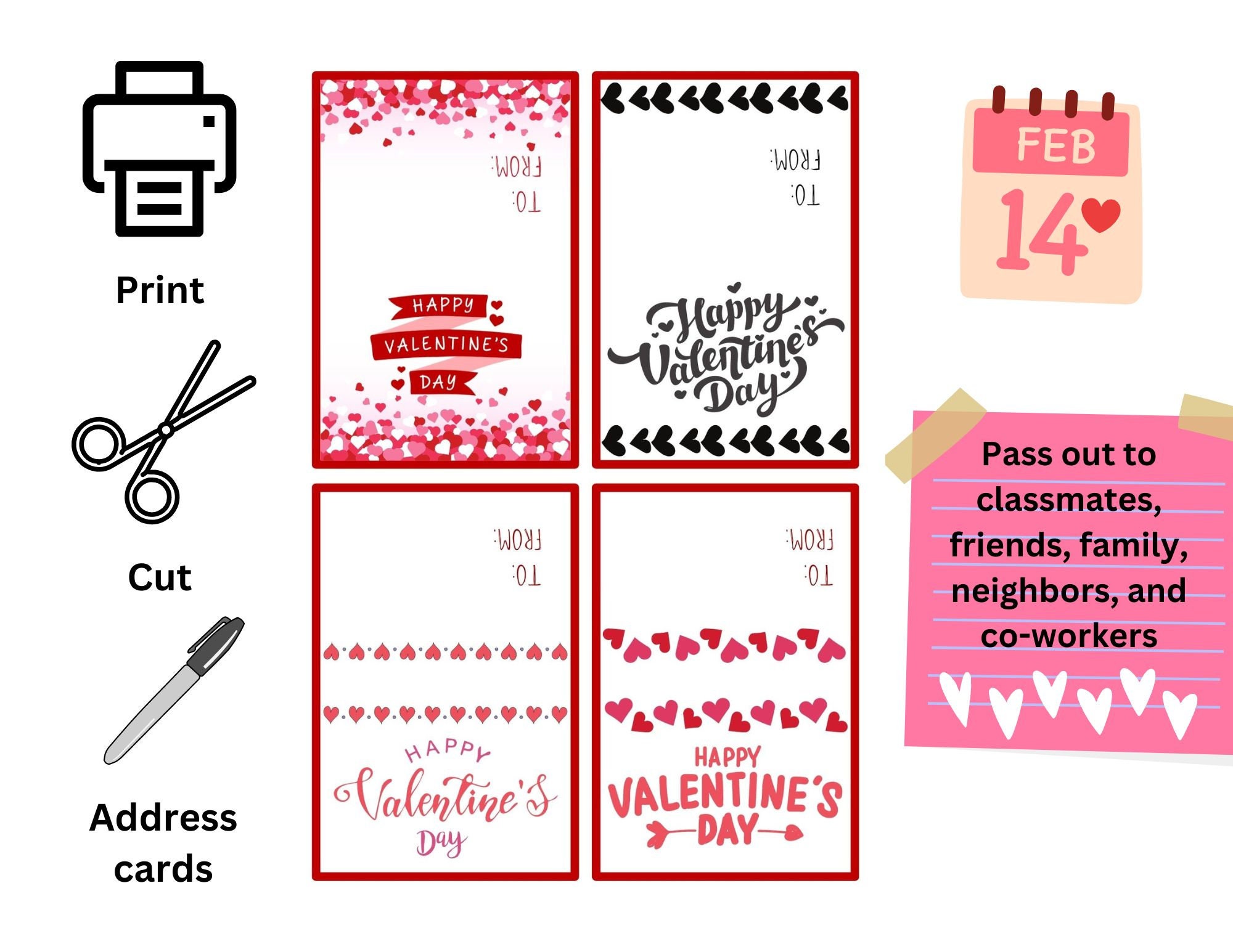 Valentine Hearts Treat, Snack or Goodie Bag Toppers PRINTABLE Hearts ...