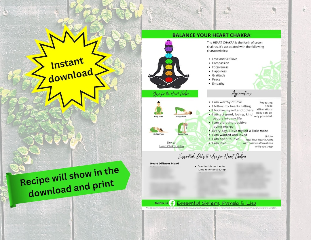 Heart Chakra Balancing Digital Download, Essential Oil Recipe, Yoga ...