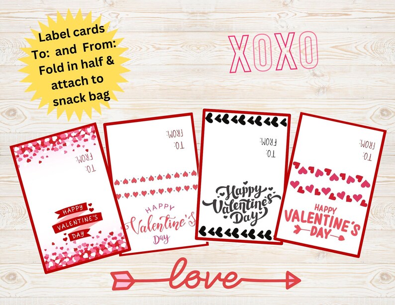 Valentine Hearts Treat, Snack or Goodie Bag Toppers PRINTABLE Hearts ...