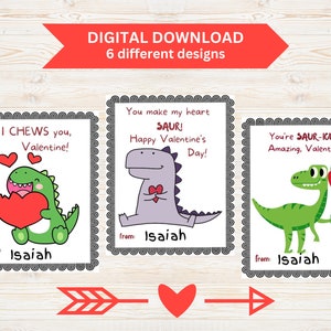 Dinosaur Valentine Printable Cards, Snack or Goodie Bag Tags, PRINTABLE ...