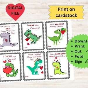 Dinosaur Valentine Printable Cards, Snack or Goodie Bag Tags, PRINTABLE ...