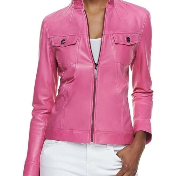 Pink Leather Jacket - Etsy