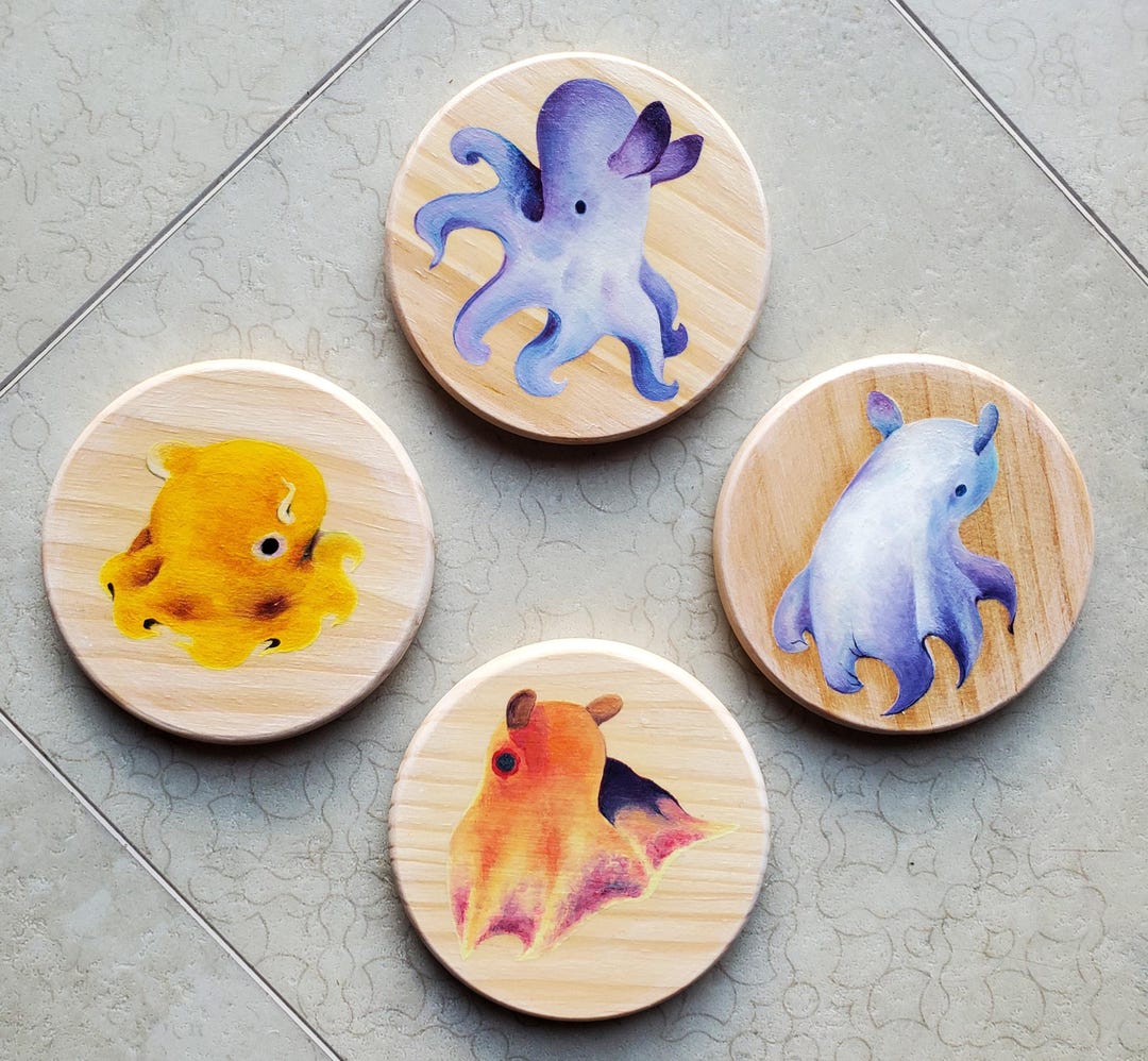 Dumbo Octopus Hand-painted Coasters Set of 4 - Etsy