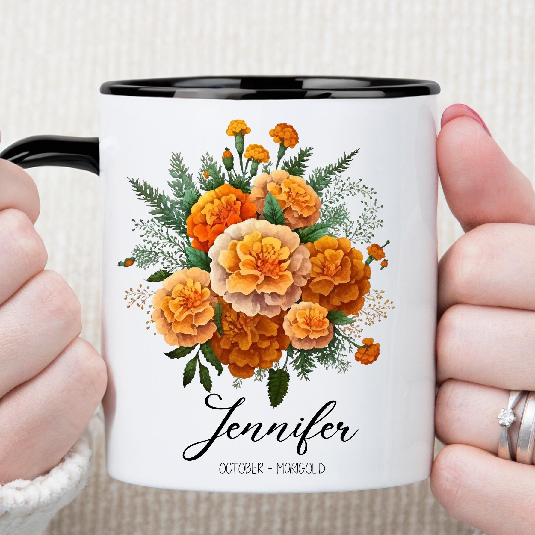Custom Birth Flower Cup, Personalized Ceramic Floral Mugs Daisy ...