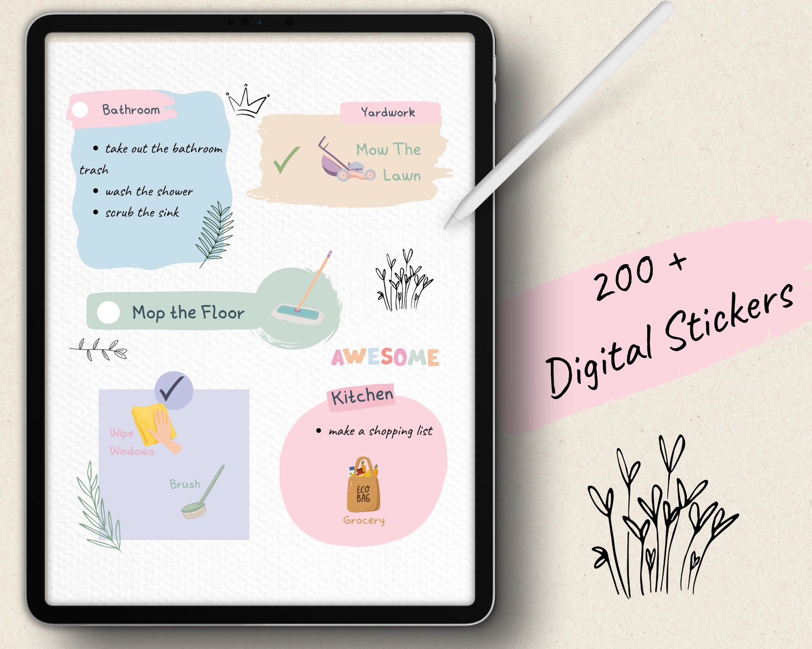 Digital Goodnotes CLEANING Stickers, Cleaning Clip Art, Chores Pre ...
