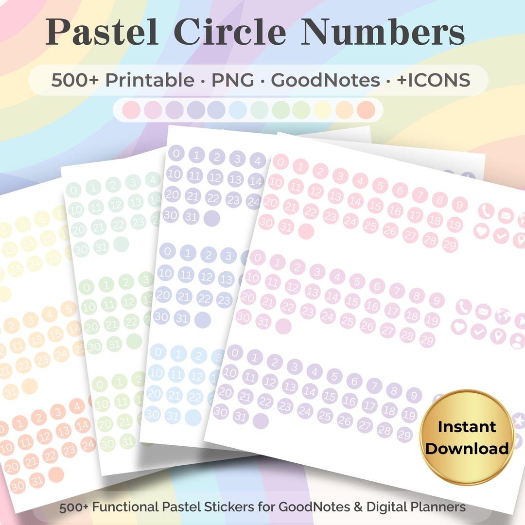 Printable Date Dot Stickers, Number Stickers, Calendar Stickers ...