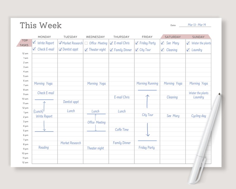 Goodnotes Digital Weekly Planner Time Blocking Weekly Daily - Etsy