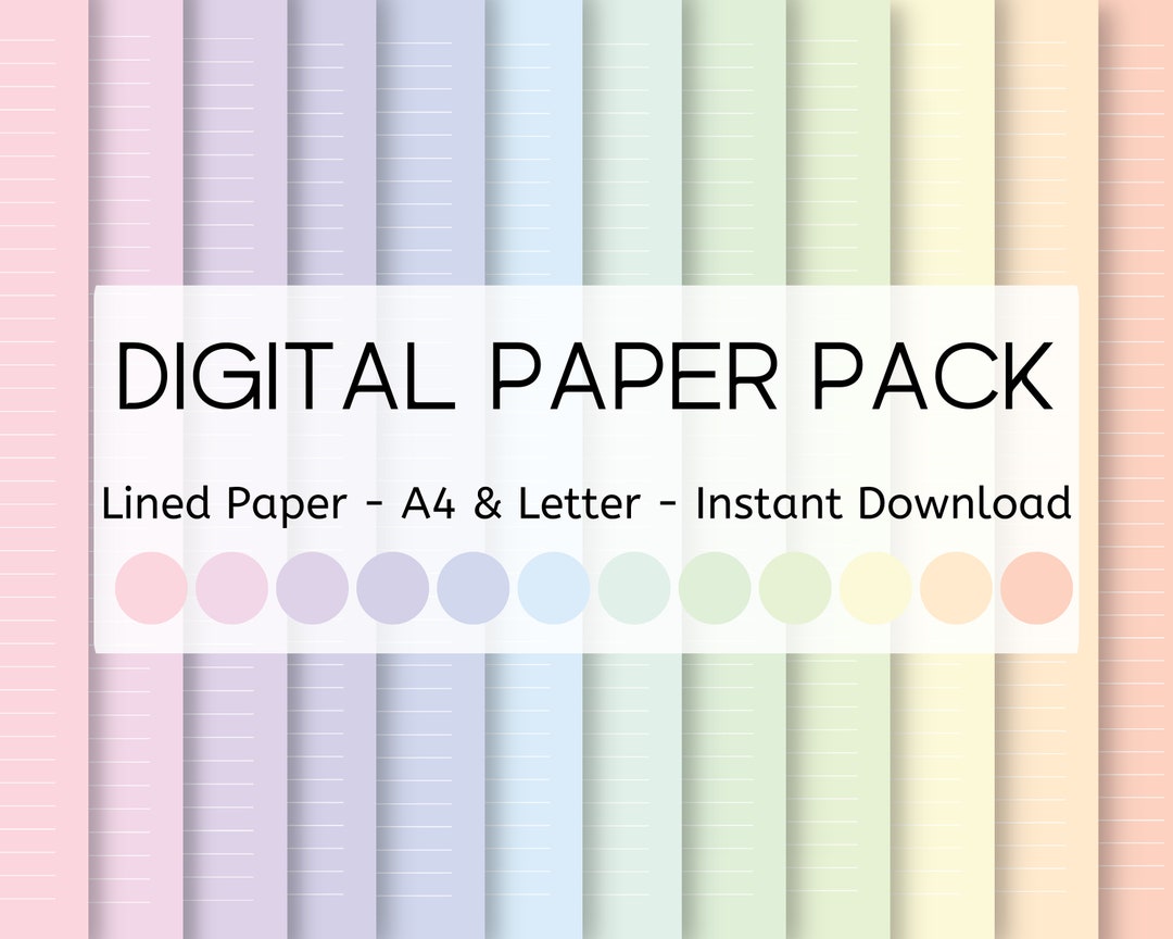 Pastel Digital Paper, Multi-colored, College Ruled, Lined Paper ...
