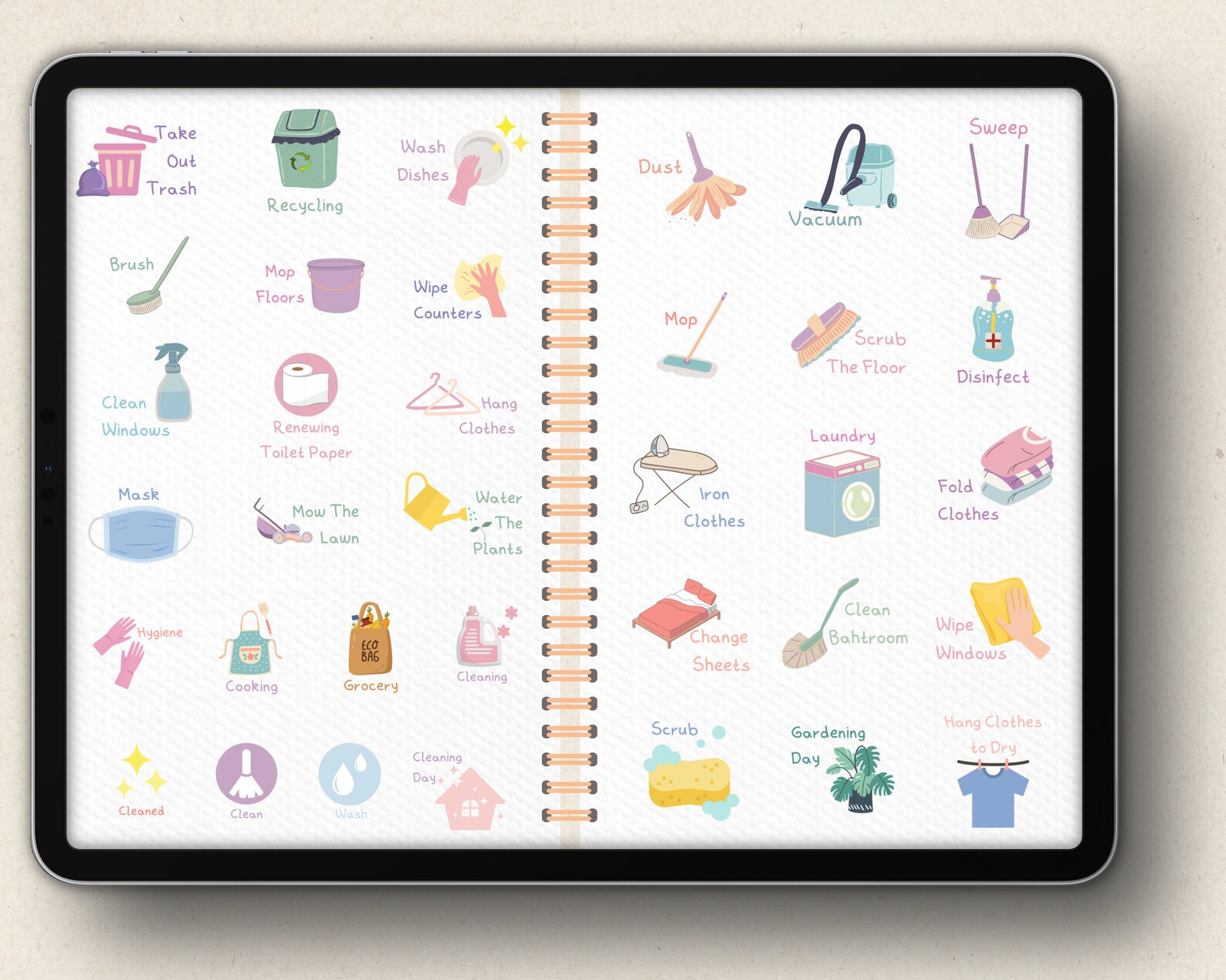 Digital Goodnotes CLEANING Stickers, Cleaning Clip Art, Chores Pre ...