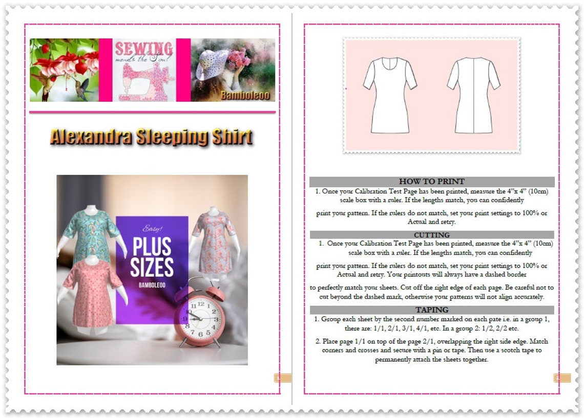 Alexandra Sleeping Shirt Sewing Pattern US Sizes From 2 to 30 PLUS ...