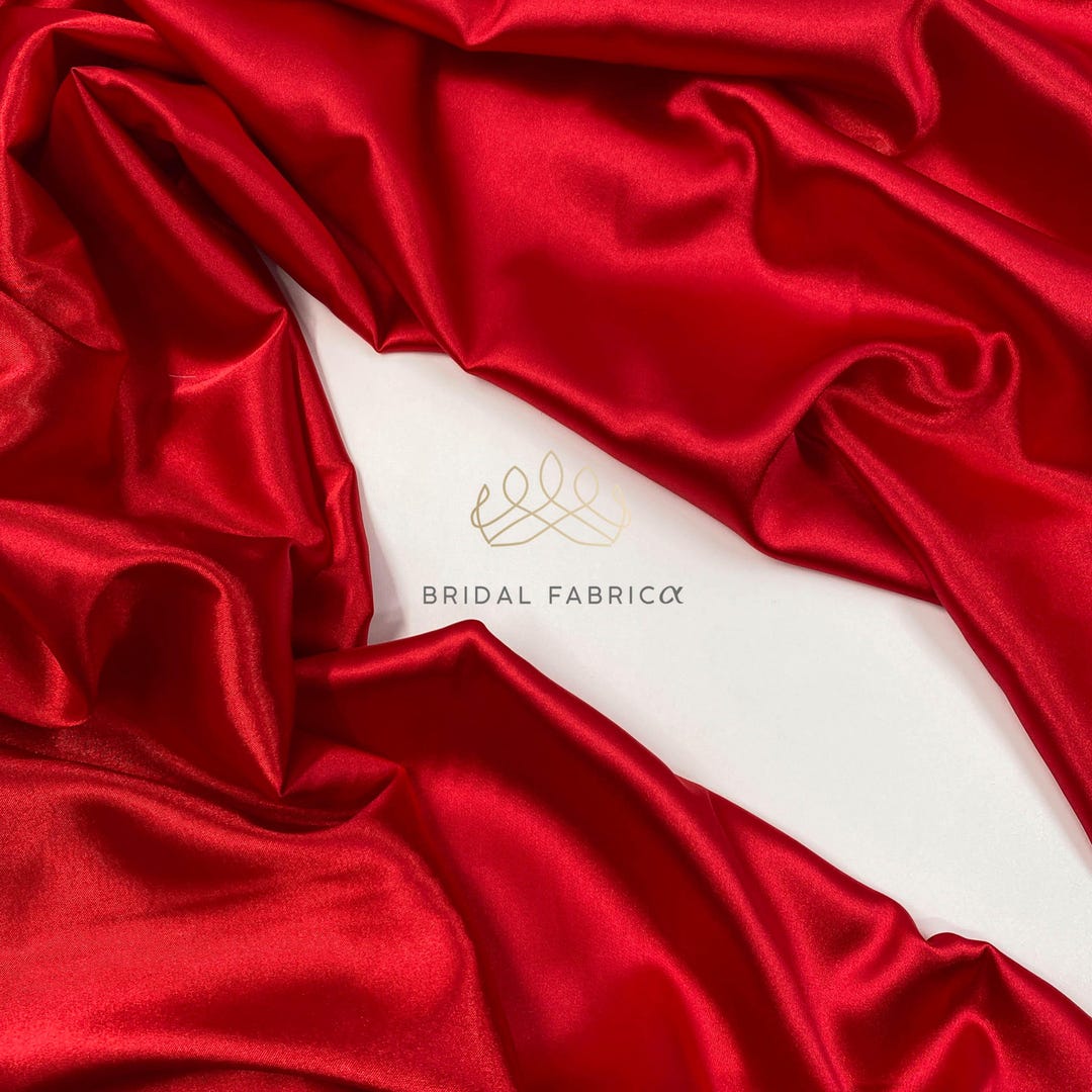Red Silky Satin Fabric by the Yard, Glossy Bridal Dress Material, 60 in ...