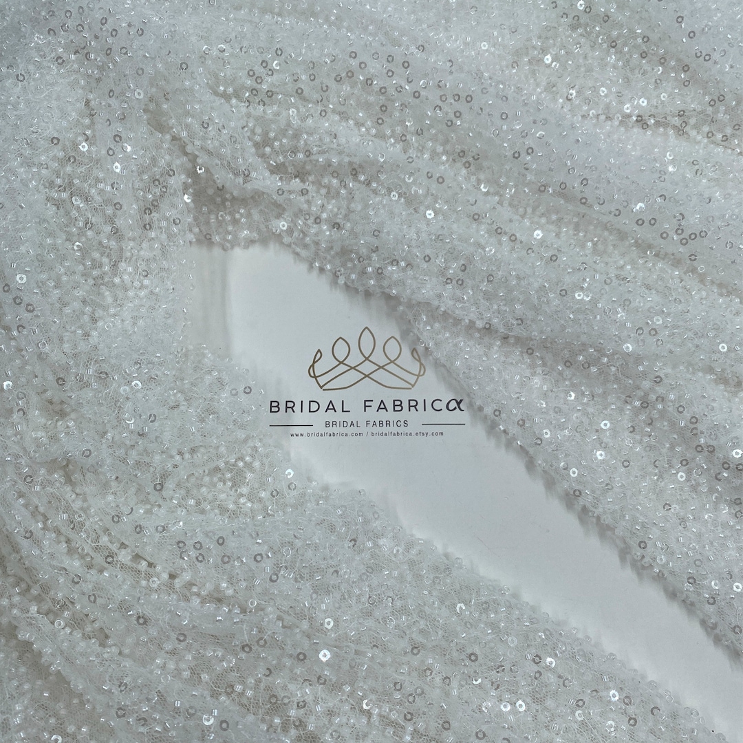 Bridal Bead Fabric for Wedding Dress, Ivory Color Embellish Fabric for ...