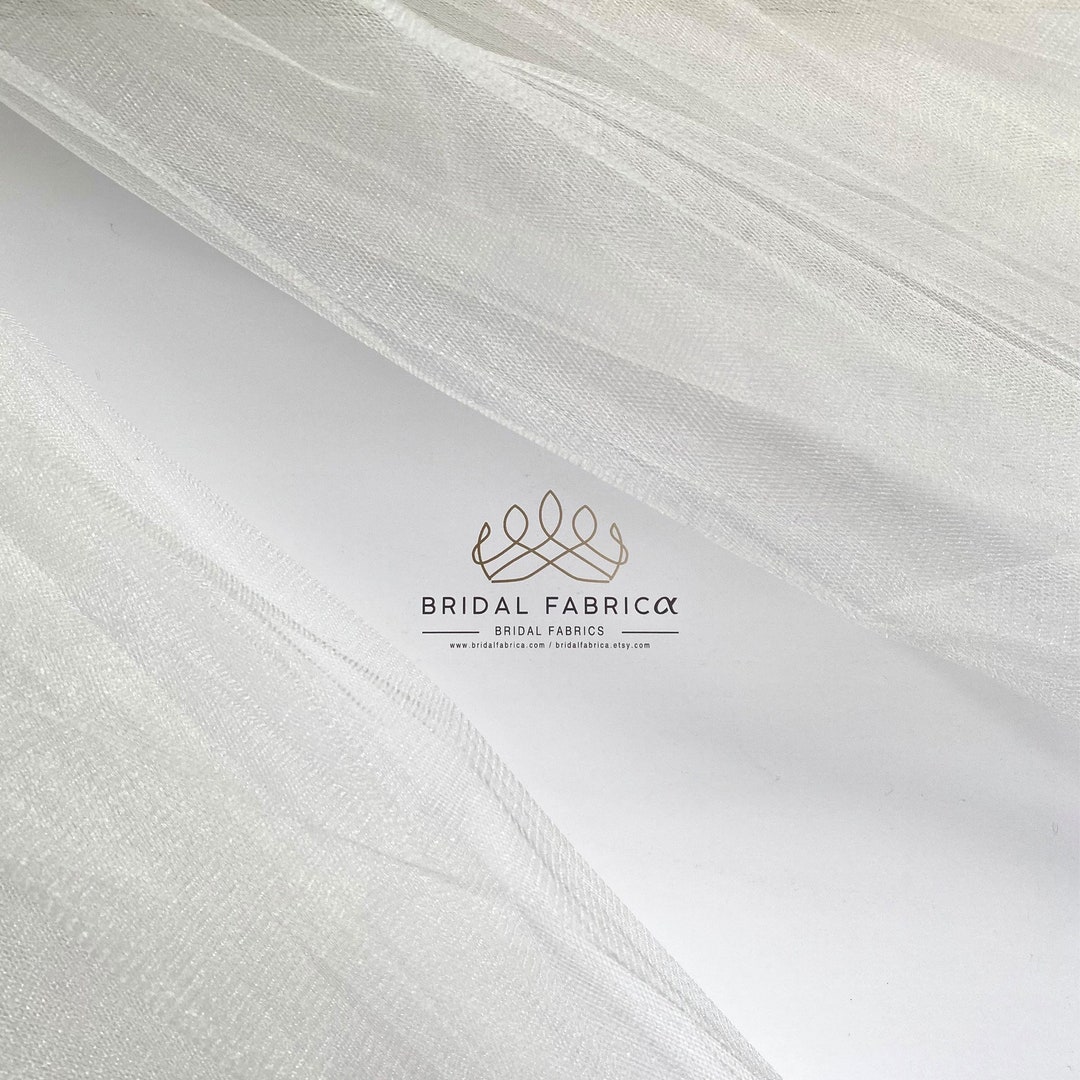 Cream Crystal Tulle Fabric, 118” Wide Shiny Stiff Mesh Material ...