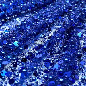 Royal Blue Heavy Bead Fabric by the Yard, Blue Double Sequin ...